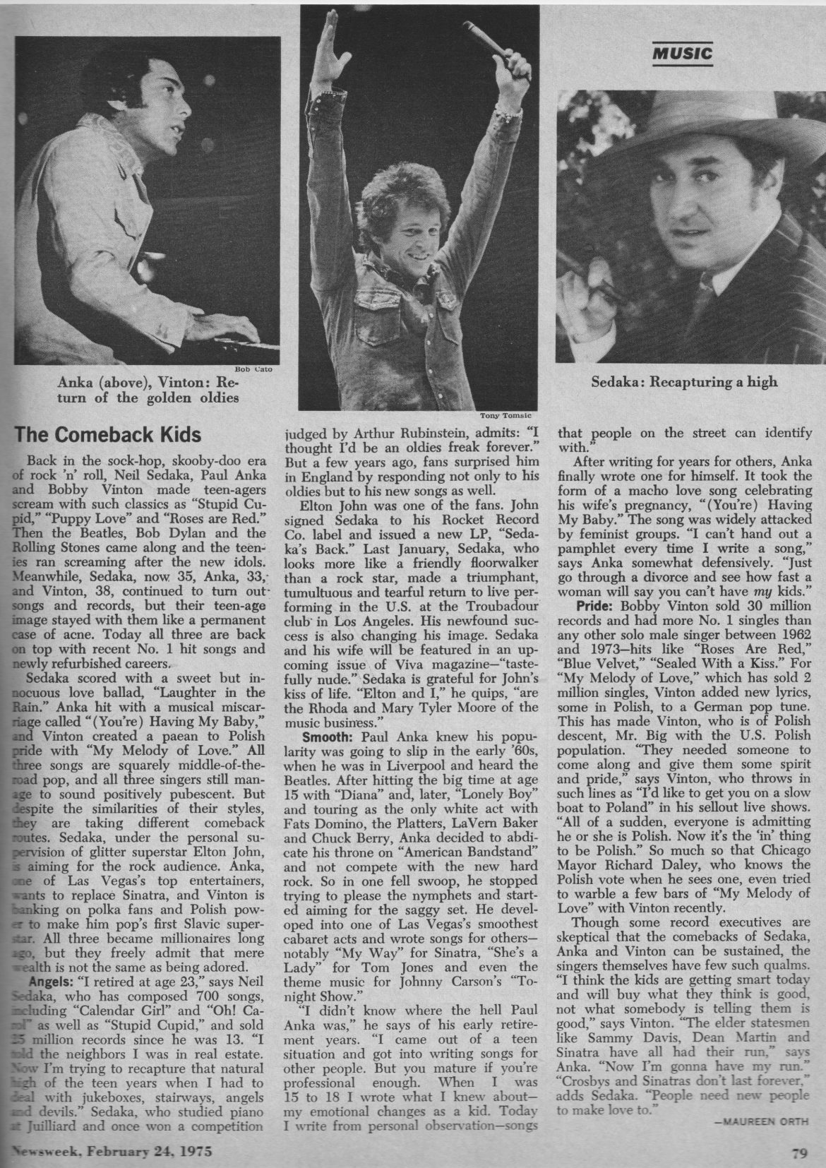 The Comeback Kids – Neil Sedaka, Paul Anna, and Bobby Vinton – Maureen Orth